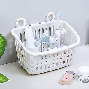 Doitxue 3PCS Plastic Hanging Baskets for Shower, Hanging Basket Organizer with Hooks, Rectangle 10.6Inches Small Hanging Storage Basket (Grey)