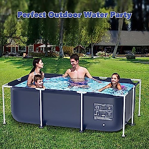 Above Ground Swimming Pool, Jhunswen 8.3ft x 5ft 26in Outdoor Rectangular Steel Frame Pool for Adults Family, Grande Splash Square Kids, Easy Setup with Repair Kit (No Filter Pump)