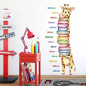 Boodecal 24.4 inch x 57 inch Giraffe Books Cute Animal Cartoon Version Growth Chart for Kids Height Chart Ruler Wall Decor for Measuring Kids Boys Girls Wall Decals Stickers for Children Room Nursery