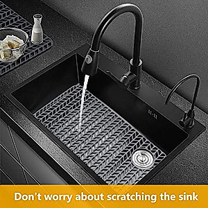 Silicone Sink Mat Protectors for Kitchen 28.6''x 14.5'' JOOKKI Kitchen Sink Protector Grid for Farmhouse Stainless Steel Accessory with Right & Left Drain