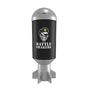 Battle Shakers Mortar Shaker Cup | Military Themed Shaker Bottle | Leak-Proof Protein Cup with Storage Compartment | Mix Protein Powders & More | Durable & Dishwasher Safe | 20 Oz Black/Silver