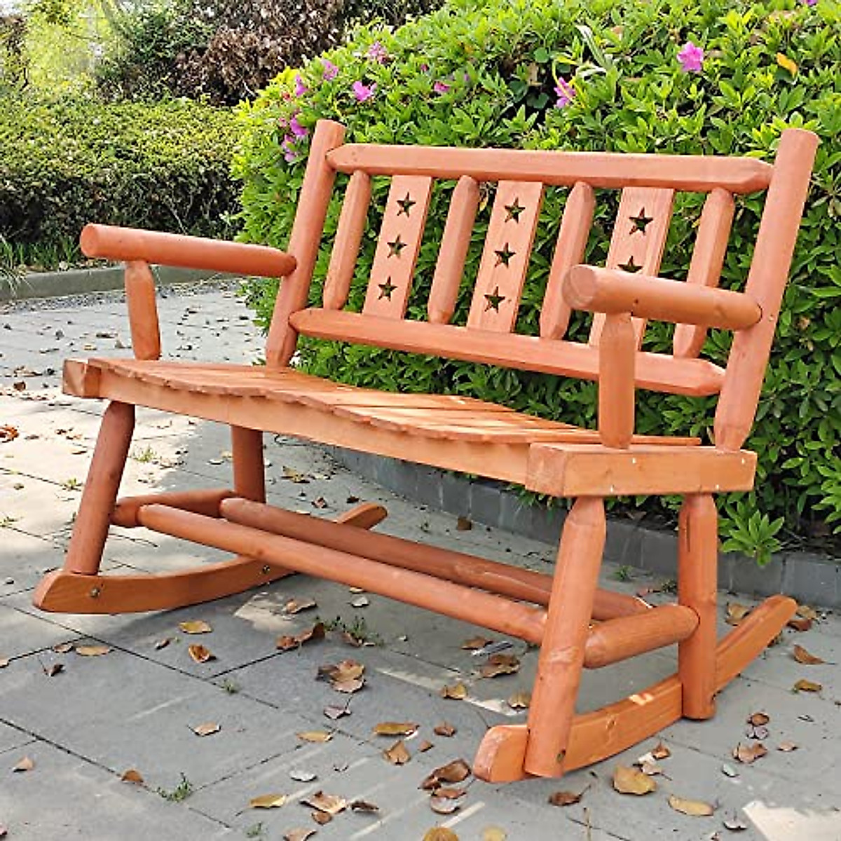 XCSOURCE Wood Rocking Chair Outdoor, Rocking Bench Outdoor with Paper Storage Bag, Rocking Patio Chair for 2 Persons, Porch Bench, Rocker Chair for Porch (Orange)