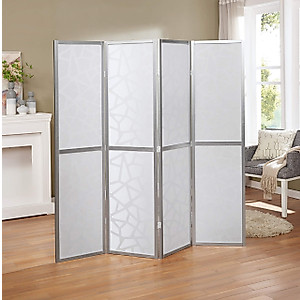 Roundhill Furniture Giyano 4 Panel Screen Room Divider, Sliver