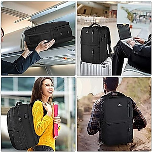 MATEIN Travel Laptop Backpack, 15.6 Inch Large Business Flight Approved Carry on Backpack with USB Port, TSA Computer Backpack for Women & Men, Waterproof Overnight Daypack for Work College, Black