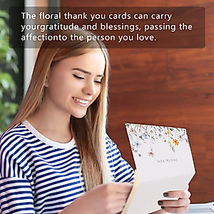 FUHITIM Thank You Cards with Envelopes(50 pack 4x6), Blank Cards with 5 Wildflower Designs, Perfect for Bridal Shower, Baby Shower, Wedding, Birthday, All Occasion