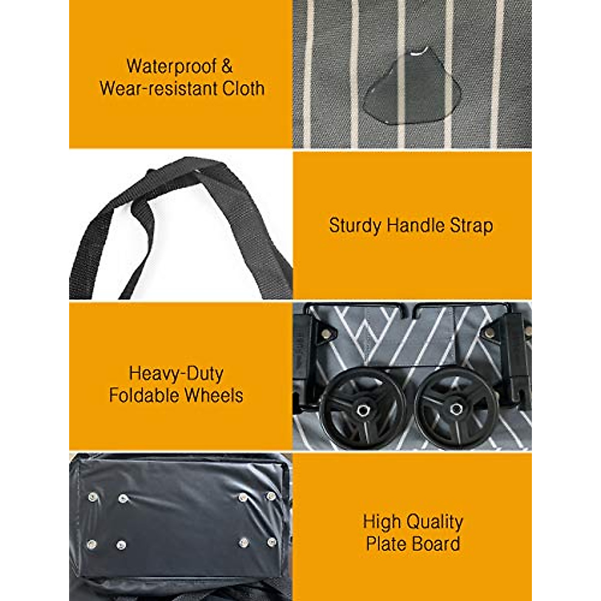 Reusable Grocery Bags with Wheels Foldable Shopping Bags - Waterproof & Strong(Grey Line)