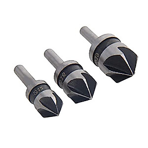 Utoolmart Countersink Drill Bit Set 12mm 16mm 19mm Dia Round Shank 90 Degree 5 Flute Chamfer Tool for Woodworking Carbon Steel 3pcs