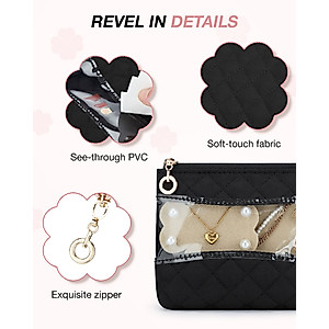 BAGSMART Travel Jewelry Organizer Case,Portable Storage Bag for Travel,Jewelry Pouch for Tangle-Free Necklaces, Earrings,Rings,Bracelet,Small,4pc Pink&Black with 4 Clover