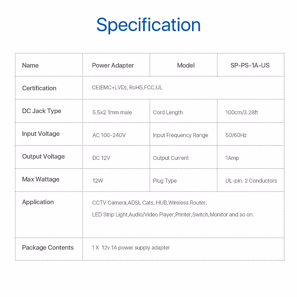 ZOSI 3ft AC 100-240V to DC 12V 1A 1000mAvPower Supply Adapter for CCTV Security Surveillance Camera DVR NVR System, LED Strip, Wireless Router, Switch and More