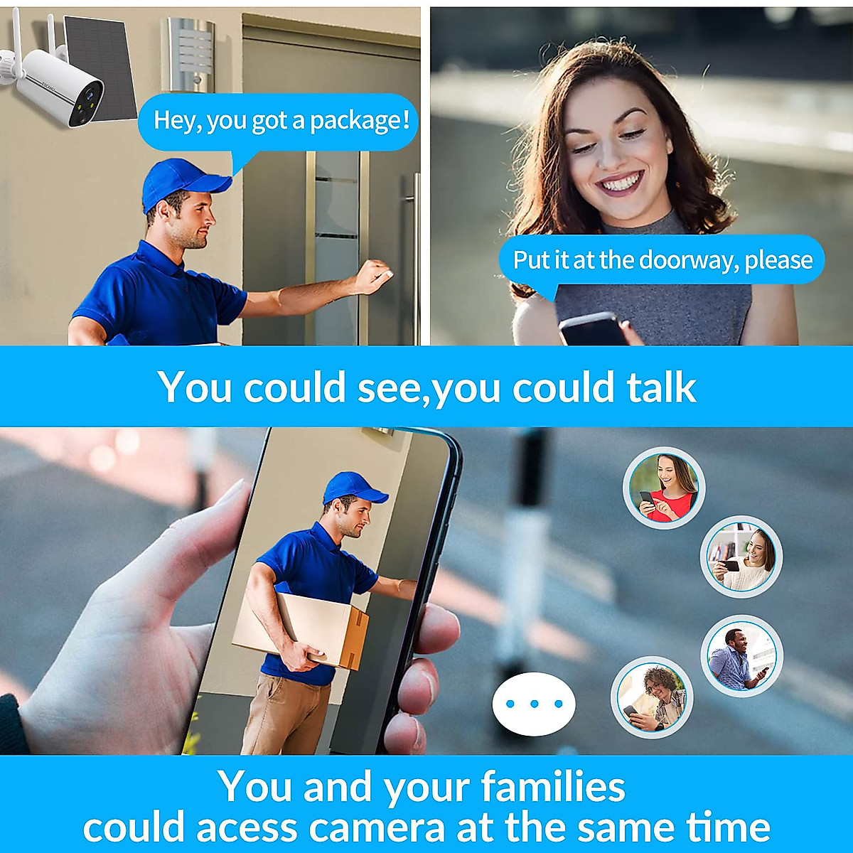 ESCANU Wireless Outdoor Solar Security Camera for Home Security, AI Motion,WiFi Wireless Rechargeable Camera, with Colorful Night Vision, 2-Way Audio, Spotlight,IP65 Waterproof, Cloud/Sd Card Storage