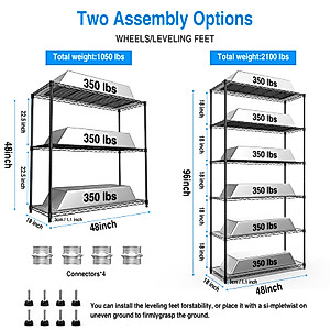Ufurpie 3 Tier Wire Shelving Unit Two-Piece Set, NSF Metal Shelf 1050lbs Capacity Adjustable Storage Rack with Shelf Liners, Extensible to 6 Tier 2100lbs Organizer, 48" H x 48" L x 18" D