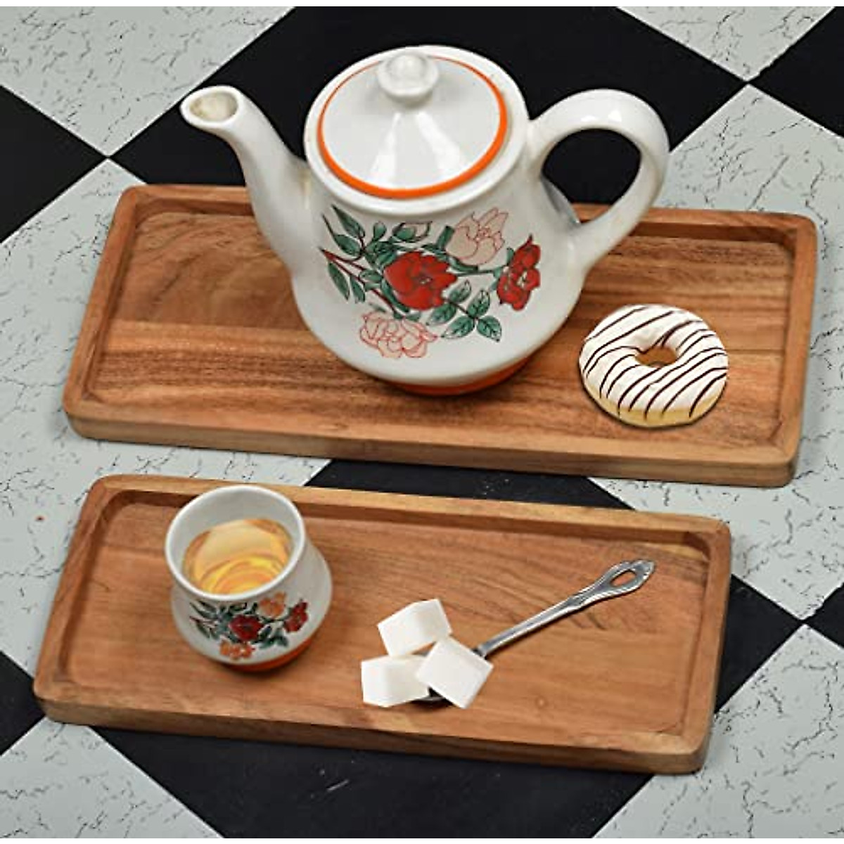 Samhita Acacia Wood Rectangular Wooden Platters for Food Holder/BBQ/Party Buffet Gift for Friend, Family.