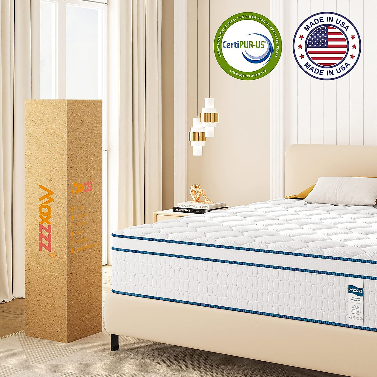 Maxzzz 12 Inch Queen Mattresses, Pocket Spring Firm Hybrid Mattress, Heavier Coils Innerspring for Motion Isolation & Durable Support, Mattress-in-a-Box