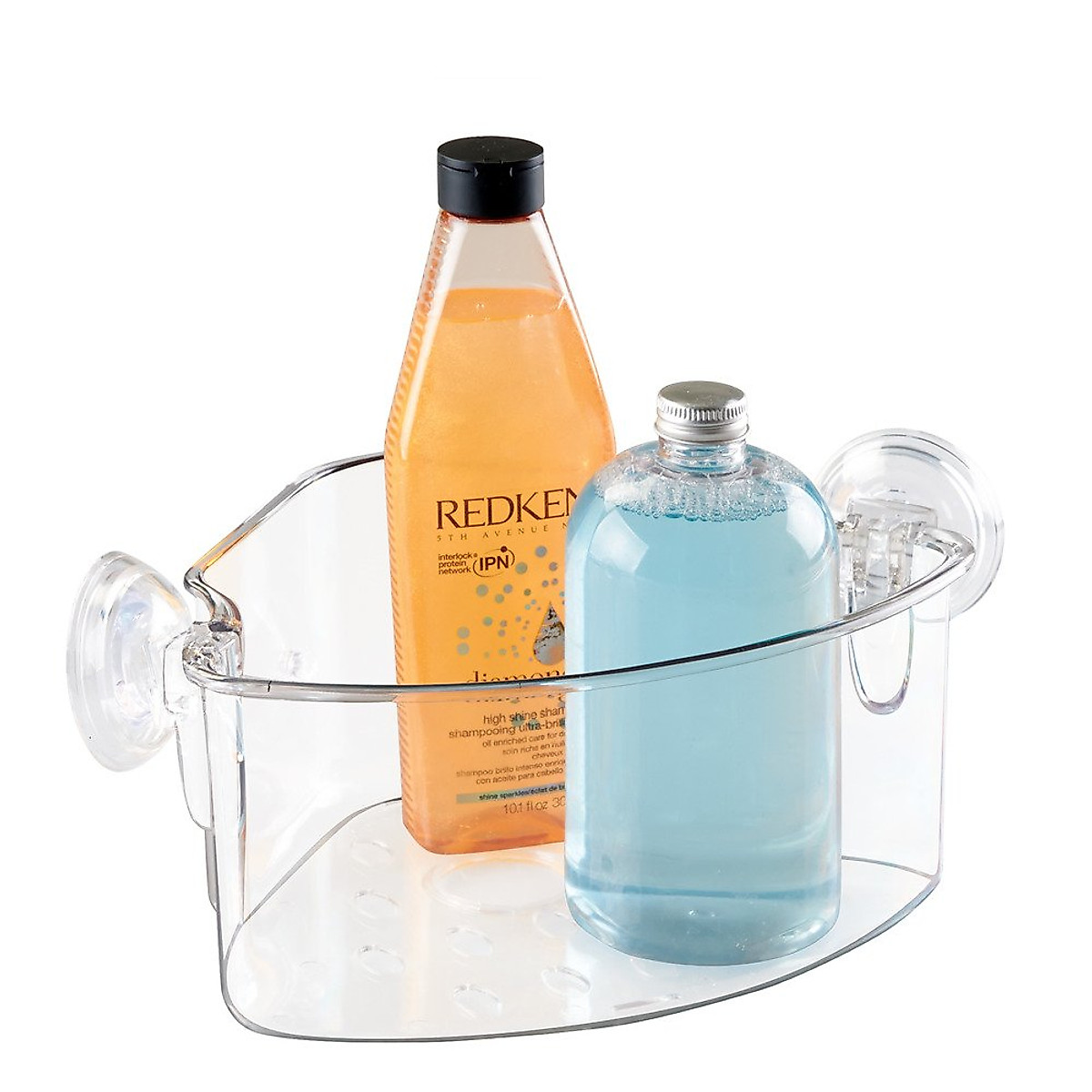 iDesign BPA-Free Plastic Power Lock Suction Corner Storage Shelf - 5" x 11" x 7.8", Clear