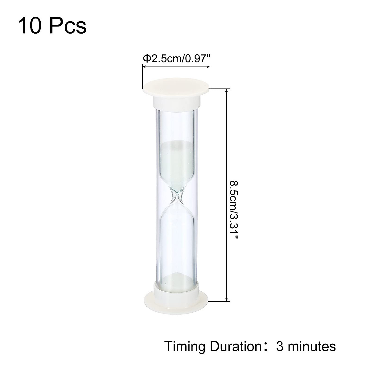 PATIKIL 3 Minute Sand Timer, 10Pcs Small Sandy Clock with Plastic Cover, Count Down Sand Glass for Games, Kitchen, Party Favors DIY Decoration, White