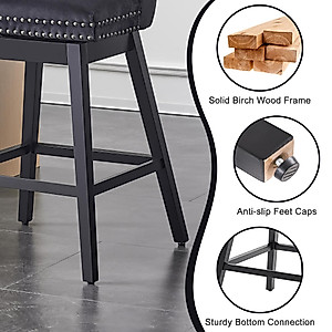 Fahomiss Swivel Bar Stools, Barstool Set of 4 with Back, Bar Height Stools, Black Barstools for Kitchen Island, Counter Height Velvet Bar Stools with Upholstered Seat, Wood Legs for Home Bar