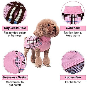 DILLYBUD Small Dog Sweaters, Dog Clothes Turtleneck Plaid Knitwear Pet Sweater Pullover for Puppy Doggie Cat Girls or Boys, Dog Apparel Coat for Fall Winter Cold Weather Indoor or Outdoor Size S,XS,M