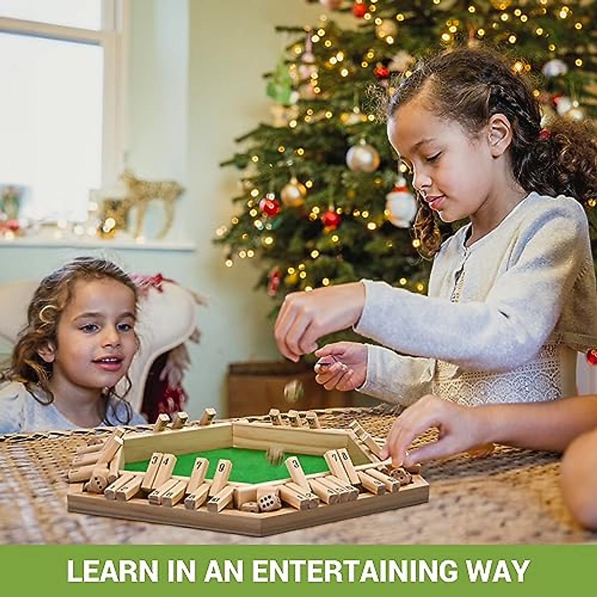 ropoda Shut The Box Game, Upgraded 1-6 Player Wooden Board Games for Adult and Kids, Shut The Box Dice Game -Addition Training, Fun for Family Game Night