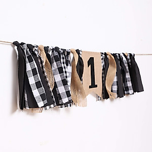 WAHAWU Lumberjack Banner for 1st Birthday - Highchair Banner for First Birthday Party, Theme Garland for Birthday Decoration, Photo Booth Props (Lumberjack Highchair Banner Black)