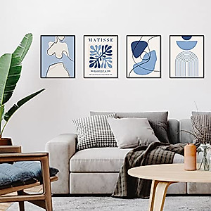 Matisse Wall Art Prints Set of 6 Matisse Prints, Minimalist Boho Wall Art, Abstract Matisse Poster, Mid Century Modern Wall Art, Aesthetic Posters, Boho Wall Decor (Blue, 8x10 in UNFRAMED)
