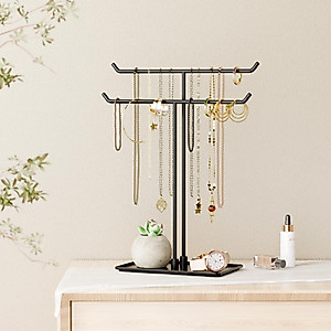 bussdis Necklace Stand Aesthetic Necklace Holder: Black Metal Necklace Organizer for Home Decor