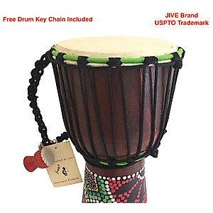 Djembe Drum Bongo Congo African Wood Drum - MED SIZE- 12" High, JIVE BRAND, Professional Quality With Heavy Base/Includes Drum Key Chain