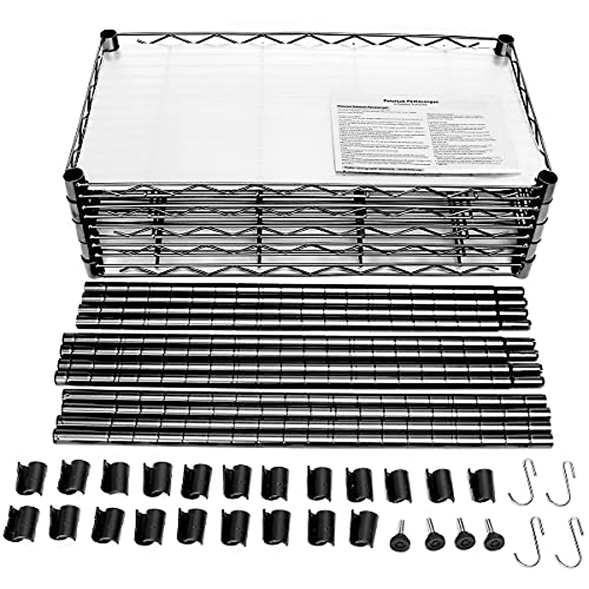 vkahaak 5 Tier Adjustable Wire Shelving Unit, 22" x 12" x 60" Metal Storage Rack with 4 Hooks, Steel Utility Storage Shelf Organization for Kitchen/Garage/Bathroom/Pantry/Closet, Black