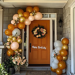 NISOCY Thanksgiving Fall Balloons Garland Arch Kit, 129PCS Burnt Orange Pastel Orange Gold and White Sand Balloons Kit for Fall Baby Shower Birthday ThanksGiving Pumpkin Themed Party Decorations
