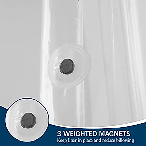 downluxe Waterproof Clear Shower Curtain Liner - PEVA Lightweight Plastic Shower Liner with 3 Magnets, Shower Curtains for Bathroom, 72" x 72", Clear