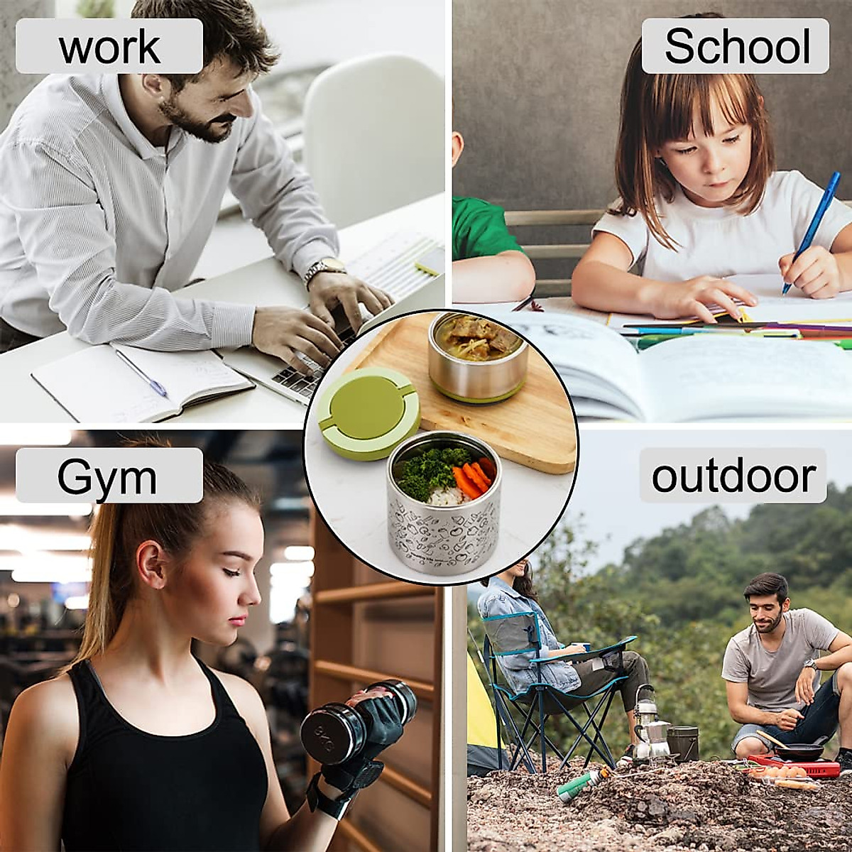 Lille Home Vacuum Insulated Stackable Stainless Steel Thermal Lunch/Snack box, 2-Tier Bento/Food Container with Lunch bag, Smart Diet, Weight Control, 32 Ounces