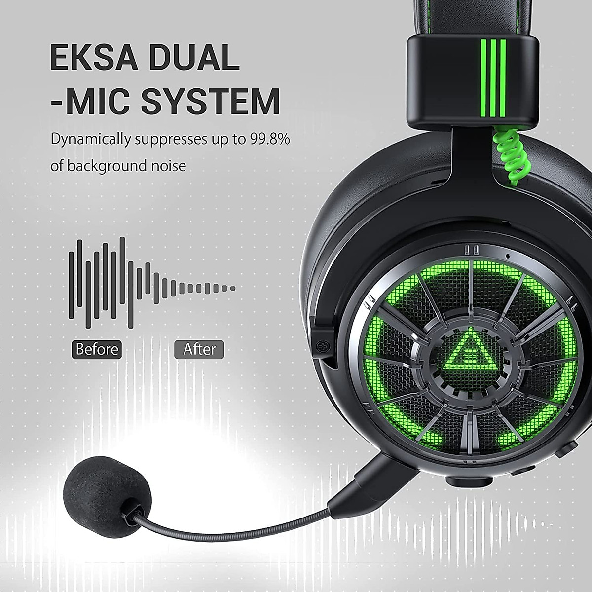 EKSA StarEngine Pro PC Gaming Headset - 7.1 Surround Sound for PS4 PS5 Xbox, AI Intelligent Noise Cancelling Microphone, Dual Chamber Driver, Game/Muisc Mode, Wired Headphones for Xbox one, Computer