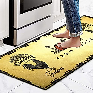 Kitchen Mat Set of 2 Farmhouse Anti Fatigue Floor Mat,Rooster Buffalo Plaid Sunflowers Kitchen Rug Sets PVC Leather Waterproof & Non-Slip Comfort Standing Mats for Kitchen,Sink,Office,Laundry