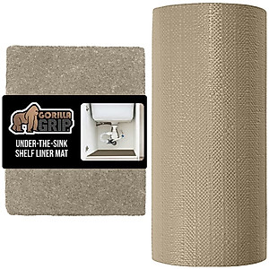 Gorilla Grip Under Sink Mat and Smooth Drawer Liner, Under Sink Mat Size 24x30, Absorbent Mat for Below Sinks, Drawer Liner Size 17.5x20, Non Adhesive, Both in Beige, 2 Item Bundle