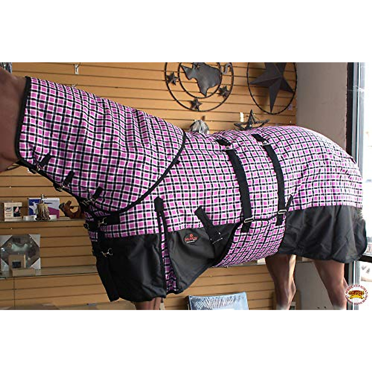 HILASON 1200D Waterproof Horse Hood Neck Blanket Belly Wrap Plaid - 78 Inches | Horse Blanket | Horse Blankets for Winter Waterproof | Horse Turnout Blanket | Horse Turnout