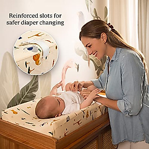Premium Diaper Changing Pad Cover - Pack of 1 for Standard Baby Changing Table, 100% Organic Cotton, Universal Fit with Safety Slots - Changing Table Cover, Soft, Breathable & Stretchy