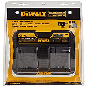 DEWALT 12/20V MAX Charging Station/Dual Charger for Jobsite (DCB102) , Black