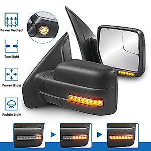 MOSTPLUS Power Heated Towing Mirror Compatible with 2004-2014 Ford F150 F-150 Power Heated Mirror w/Sequential Turn Light, Puddle Light, Dural Beam (Black)