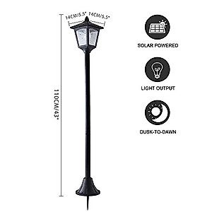 42 Inches Mini Street Post Outdoor Garden Solar Lamp Post Light Lawn - Adjustable (2 Pack)