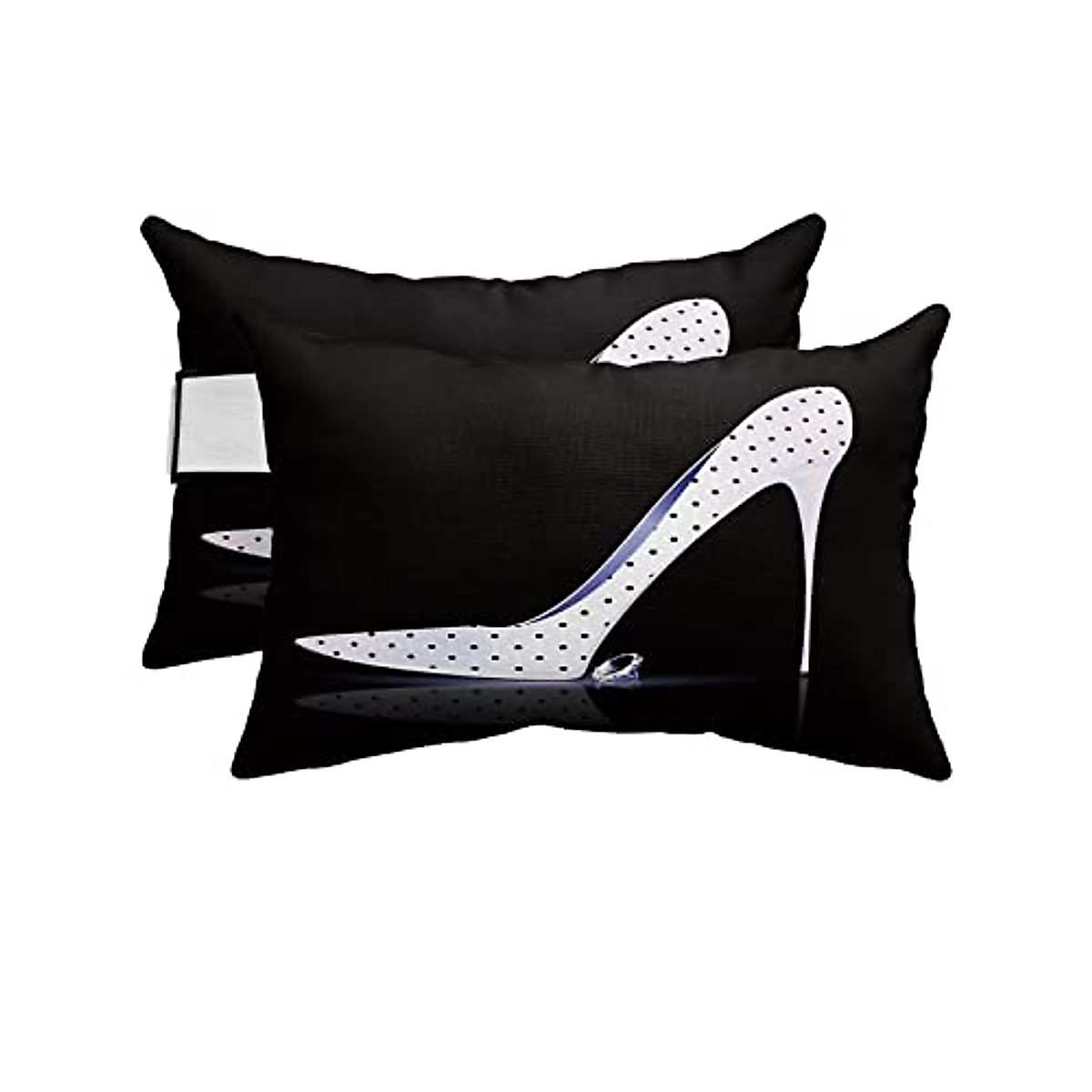 HilariousM High Heels Shoes Diamond Outdoor Pillows for Chaise Lounge Chair, White Black Waterproof Lumbar Head Support Pillow with Adjustable Elastic Band for Pool Patio Furniture Decorative