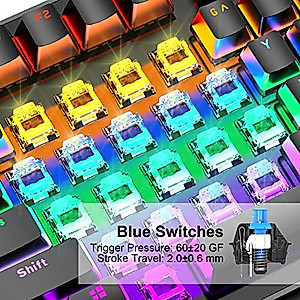Anivia Mechanical Gaming Keyboard 87 Keys Small Compact Multicolour Backlit MK1 Wired USB Gaming Keyboard with Blue Switches, Metal Construction, Water Resistant for Windows MAC Laptop Game