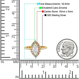 Blue Apple Co. Yellow Tone, Simulated Cubic Zirconia Size-7 Halo Marquise Art Deco Engagement Wedding Bridal Ring Round CZ 925 Sterling Silver