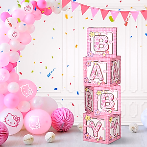 AFZMON Kitty Decoration Balloon Box, 4 PCS Pink Kitty Birthday Party Decoration Boxes for Hello Party, Baby Shower, Cute Kitty Theme Party Decor Accessories Pink Supplies