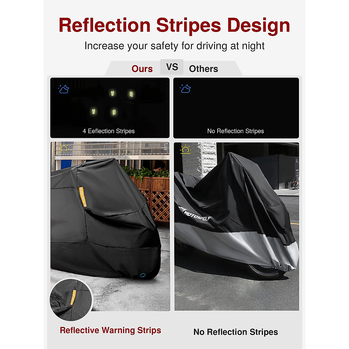 Puroma Motorcycle Cover, 105'' XXX-Large Heavy Duty Motorcycle Cover Waterproof Outdoor Indoor Scooter Shelter Protection with 4 Reflective Strips for Harley Davidson, Honda, Suzuki, Kawasaki, Yamaha