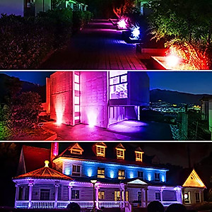 MEIKEE RGBW Solar Flood Light Outdoor with Remote, RGB Color Changing 2700K IP66 Waterproof LED Solar Powered Lights, Dimmable Timing Strobe Halloween Floodlight Landscape Light for Patio Party Garden