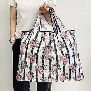 allydrew Large Foldable Tote Nylon Reusable Grocery Bags, 3 Pack, Vintage Flowers