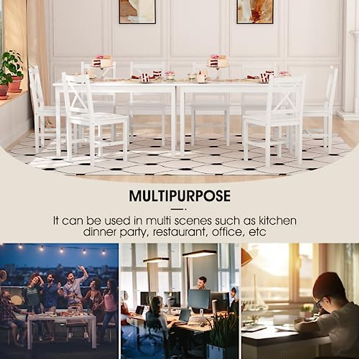 Alohappy Dining Table Set for 4, 5 Piece Kitchen Table Set with 4 Chairs Pine Wood Dining Table Rectangle Breakfast Table and Chairs for Small Space, Space-Saving & Easy Assembly (White)