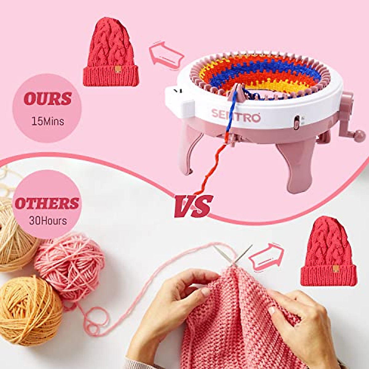 SENTRO 48 Needles Knitting Machine with Row Counter and Plain/Tube Weave Conversion Key, Efficiently DIY Scarf Hat Sock