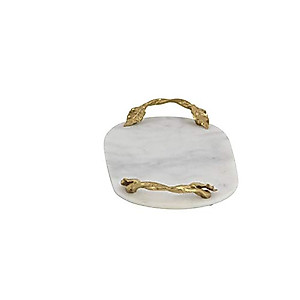 Deco 79 Marble Oval Tray with Gold Twisted Leaf Handles, 20" x 10" x 2", White