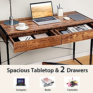 Tangkula Industrial Computer Desk with 2 Drawers, Simple Study Writing Desk with Drawers, 44 Inches Laptop PC Workstation, Student Desk Home Office Desk Ideal for Bedroom & Office (Rustic Brown)
