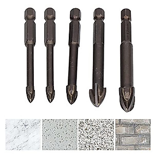 Walfront 5Pcs Masonry Drill Bits Set Carbide Hex Shank Cross Spear Head Drills Bits Concrete Hole Opener for Universal Metal Plastic Tile Cement Drilling Tool, Hole Saw